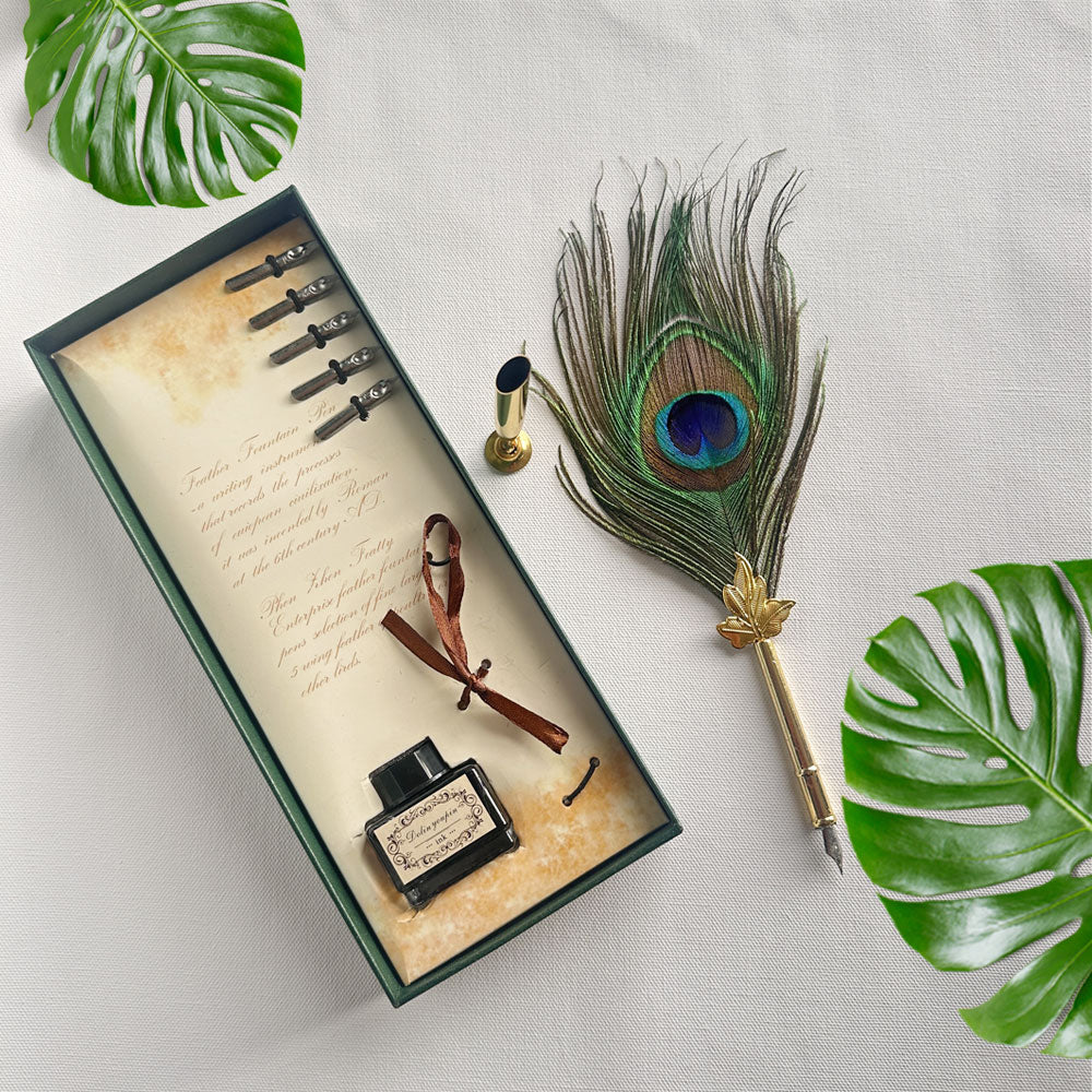Submarine Peacock Feather Calligraphy Pen Set | gingercrush.com
